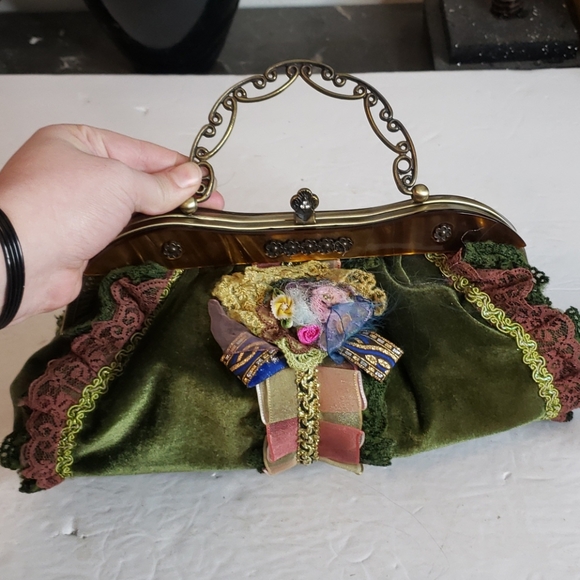 Bags | 193s Flapper Green Velvet Ribbon Bakelite Purse | Poshmark